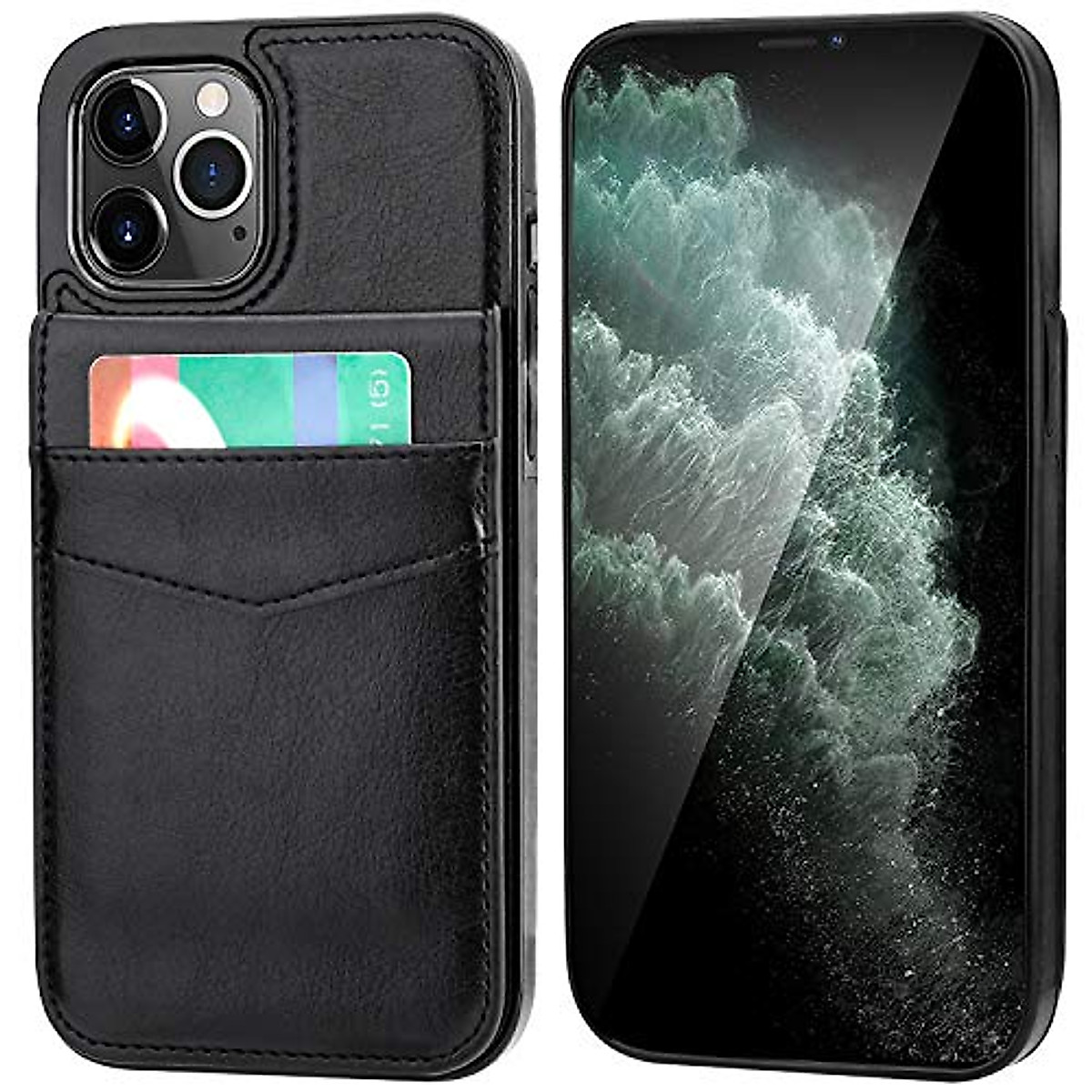 KIHUWEY Compatible with iPhone 12 Pro Max Case Wallet with Credit Card Holder, Premium Leather Magnetic Clasp Kickstand Heavy Duty Protective Cover for iPhone 12 Pro Max 6.7 Inch(Black)
