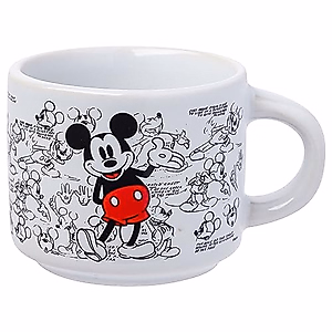 Silver Buffalo Disney Mickey Mouse Vintage Sketches Art 4pc Stackable Ceramic Espresso Small Cup Set, 3 Ounces