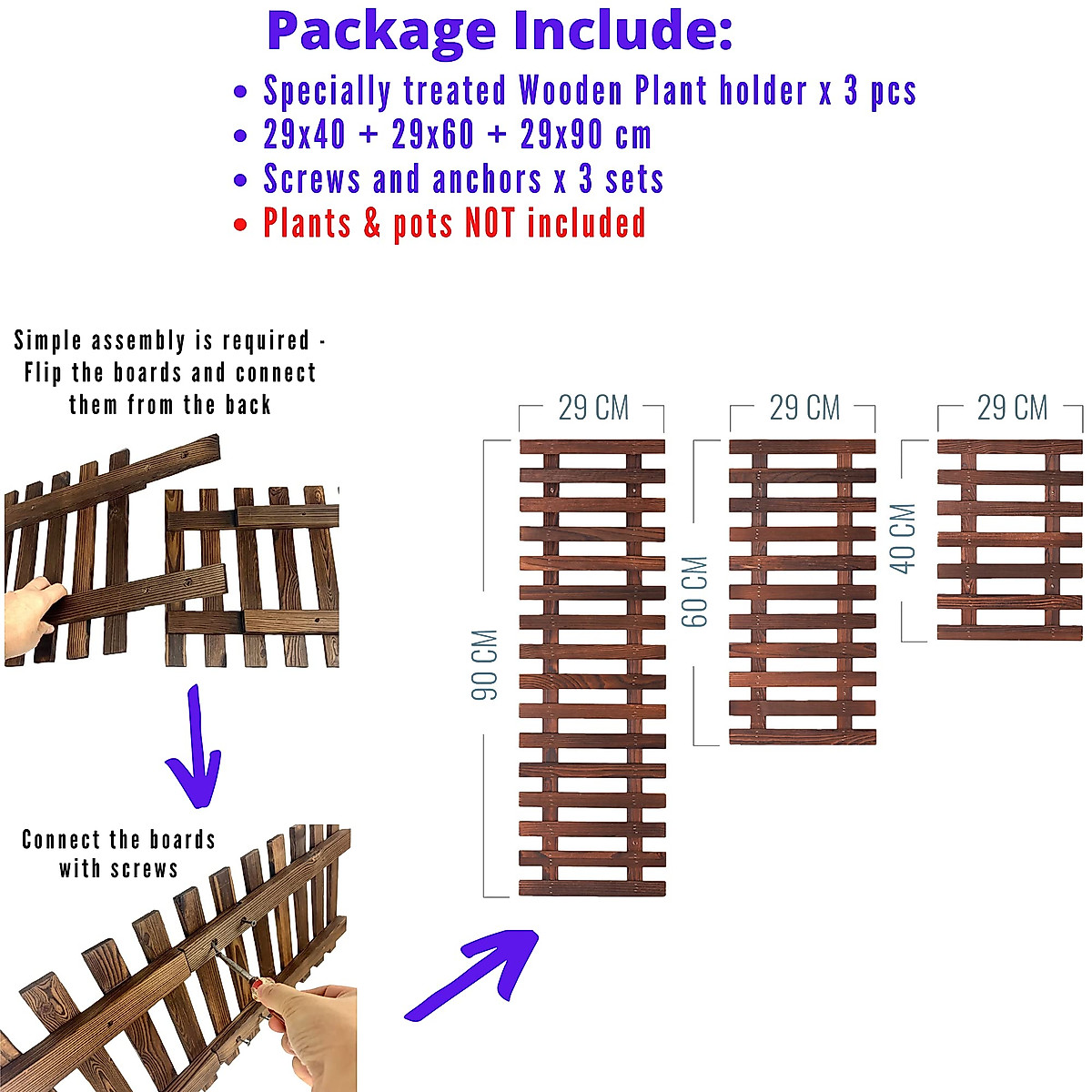 ShopLaLa Bundle - 4 inch White Metal Pots x 10 Pack + 3 pack Wooden Planter Vertical Garden System Planter, Live Plant Wall Outdoor Wall Mounted Planter Decoration Large Indoor Living Wall Plant Decor