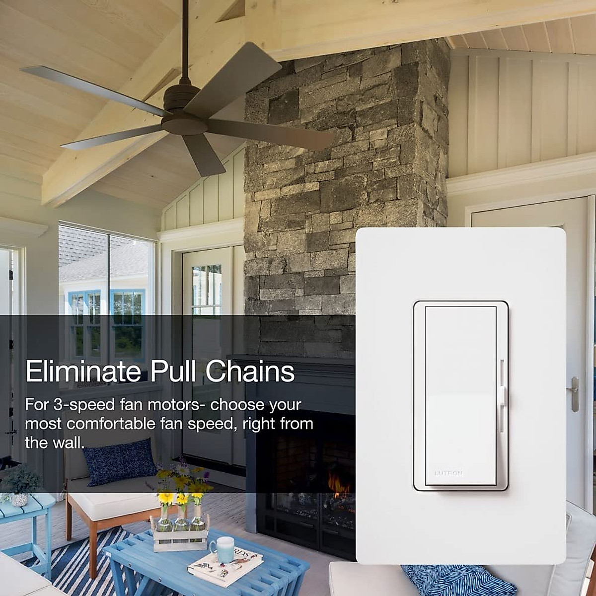 Lutron Diva Quiet 3-Speed Fan Control, 1.5 Amp Single Pole/3-Way with Wallplate, DVWFSQ-FH-LA, Light Almond