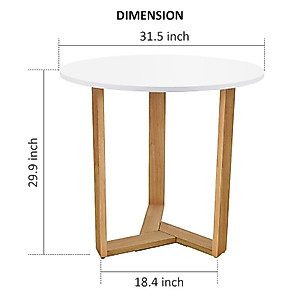 KithKasa 31.5" Mid Century Modern Round White Dining Table for 2-4, with Wood Legs & MDF Tabletop for Small Space Dining Room Narrow Nook