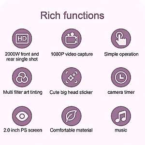 Kids Digital Camera, Portable 1080P Toy Camera, 2000MP HD Camera Toys for 3–10 Year Old, 2.4 Inch Camera for Children, 32GB SD Card, for Girls and Boys (Pink)