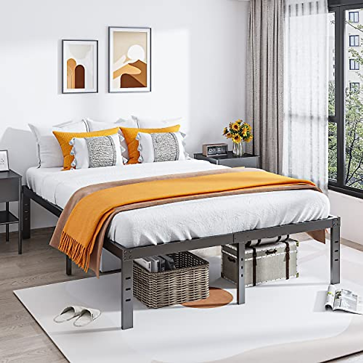 COMASACH King Bed Frame Heavy Duty,14" High Black Metal Platform Bed Frame,Sturdy Steel Frame,Support up to 3500lbs,No Box Spring Needed,Noise-Free,Easy Assembly