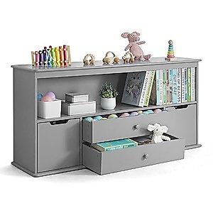 Fencer Wire Toy Storage Organizer with 4 Drawers, Toy Organizer Bins, for Kids, Boys, Girls, Bookshelf for Reading, Storing, Playing, Kids Room Organizers and Storage, Toy Shelf for Toddler, Grey