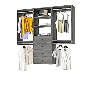 MC Modular Closets Closet Kit with Hanging Rods, Shelves & Drawers - Corner Closet System - Grey, 96 inches Wide