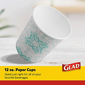 Glad Everyday Disposable Paper Cups with Aqua Victorian Design, 12 Ounces | 12 Oz Paper Cups for Everyday Use from Glad | Disposable Cups Paper | 50 Count