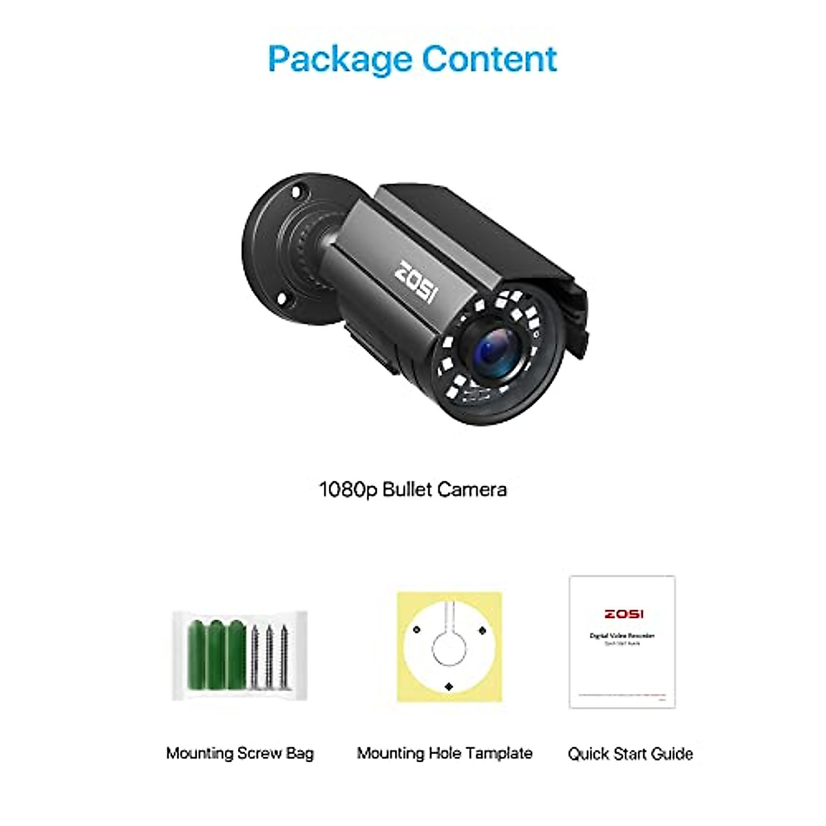 ZOSI 1080P HD TVI Security Camera for Home Office Surveillance CCTV System Bullet BNC Camera with Night Vision Black