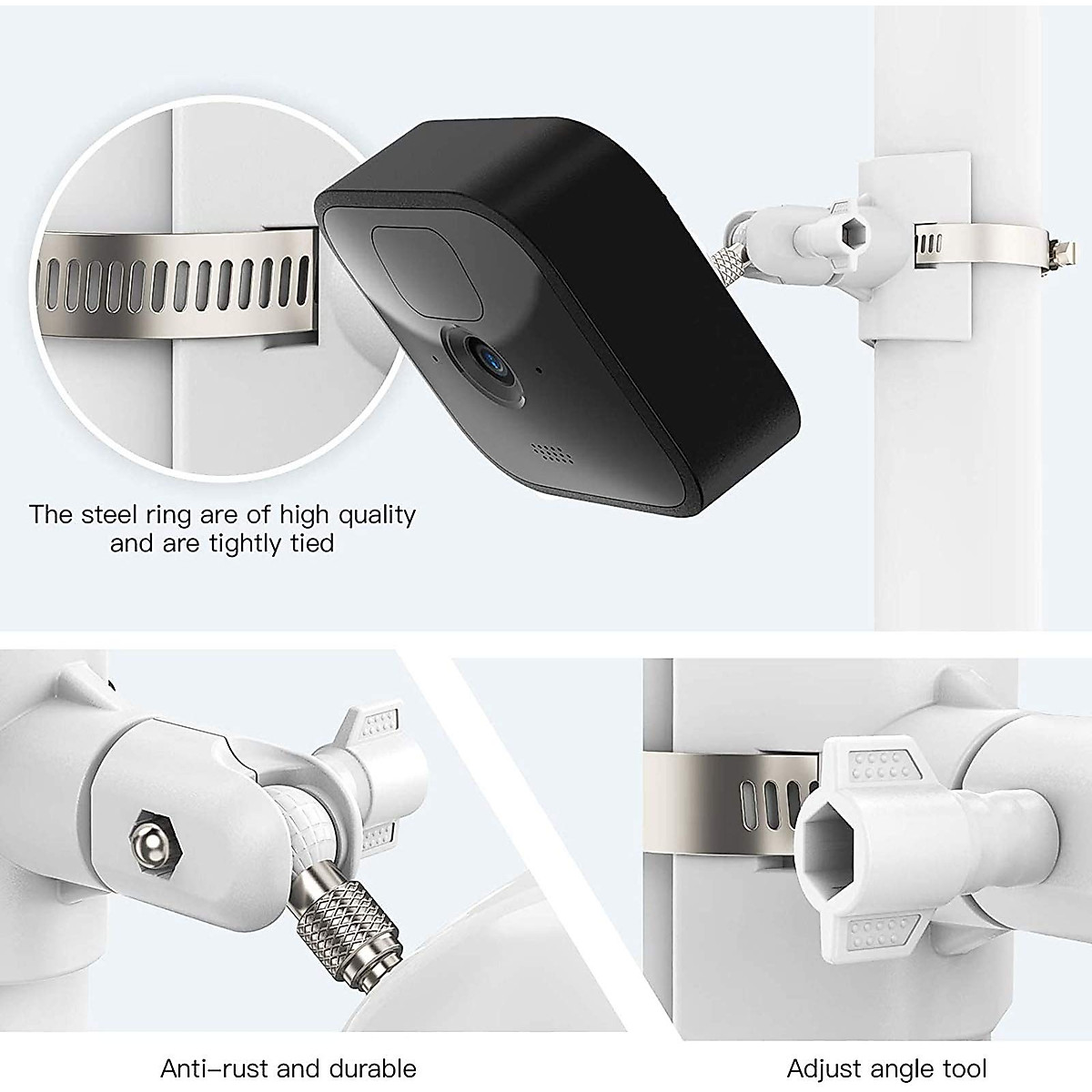 Blink Camera Pole Mounting Bracket, Lyeiaa All-New Blink Outdoor Blink XT2 Wall Mount Bracket Holder, Applicable Pipe Diameter Size 1.18-7.87 inch (30mm-200mm) (2 Pack-White)