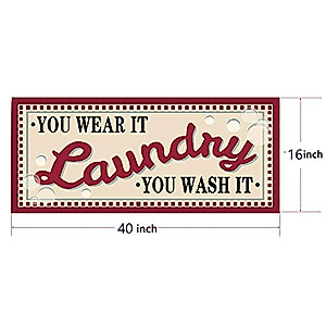 Flytime Funny Laundry Room Mat Rug Non-Skid Rug Carpet Farmhouse Washhouse Mat Vintage Style Bathroom Rugs Red 16" X 40" Inches