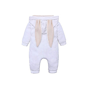 Motteecity Baby Toddler Boys Clothes Unisex Cute Bunny Long Sleeves Zipper Romper (3M, White)