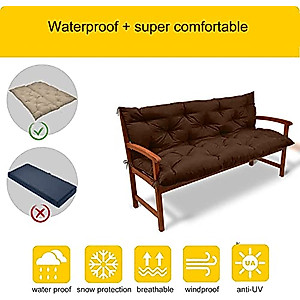 RUFXIEZW Outdoor Bench Cushion, Soft Garden Bench Cushions with Backrest and Ties Non-Slip Bench Pads Waterproof Recliner Replacement Mat for Garden Porch Furniture Patio Pad (Brown 59.0 in*39.7 in)