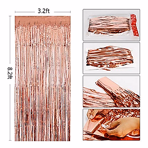 3Pcs Rose Gold Metallic Tinsel Foil Fringe Curtains, Rose Gold Foil Fringe Curtain Backdrop Metallic Tinsel Streamers Backdrop for Birthday Baby Shower Party Photo Booth Props Decoration