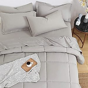 EMME Grey Comforter Set Twin Bed in A Bag 5 Pieces, Down Alternative Brushed Microfiber Bedding Comforter Set with Sheets, Ultra Soft and Comfortable Bed Set for All Season (Twin/Twin XL, Grey)