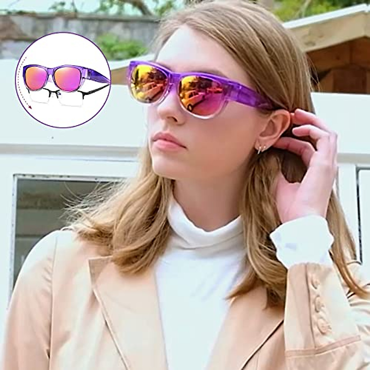 SHEEN KELLY 2PCS Oversized Polarized Fit Over Sunglasses Women Men TR90 Mirrored Over Glasses Cat Eye Driver Goggles