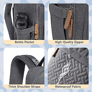 Diaper Bag Backpack, RUVALINO Neutral All-in-One Baby Bags for Boy Girl, Multifunction Large Travel Backpack with Portable Changing Pad, Stroller Straps, Pacifier Case and Insulated Pockets, Dark Gray