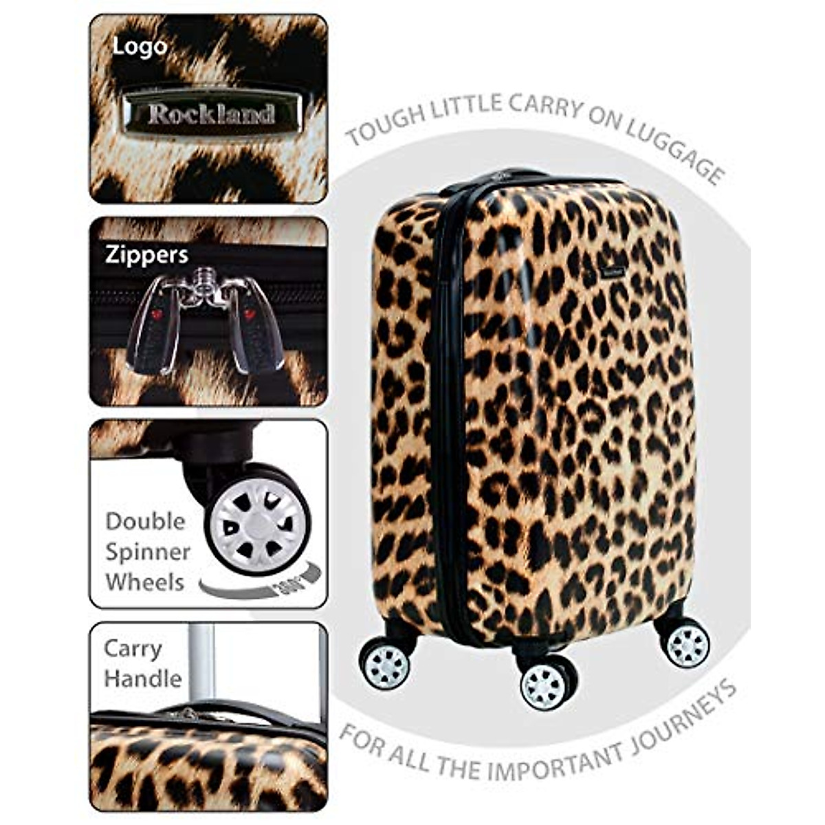 Rockland Safari Hardside Spinner Wheel Luggage, Leopard, Carry-On 20-Inch