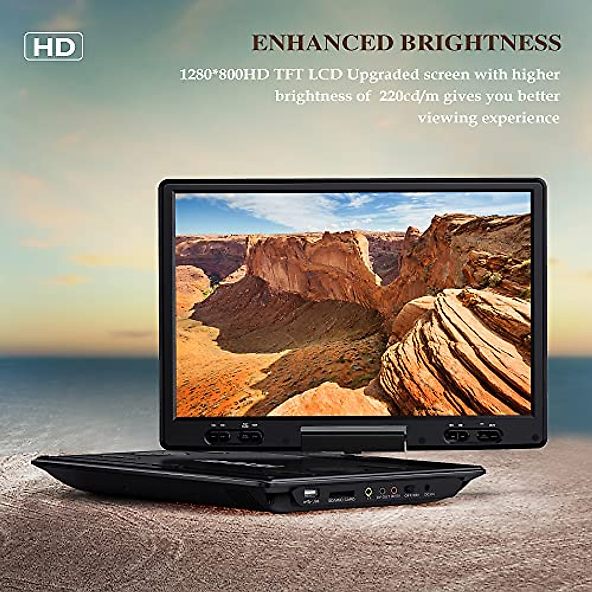 14.9" Portable DVD Player with 12.5" Large HD Swivel Screen,Exclusive Button Design,Car Headrest Mount Provided,High Volume Speaker,Support CD/DVD/SD Card/USB,Region Free