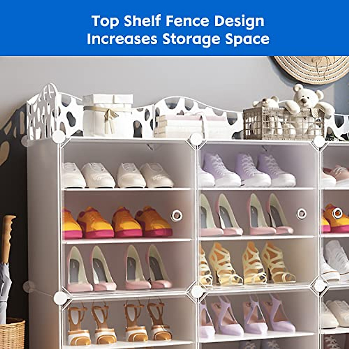 Jomifin Shoe Rack Storage Cabinet with Doors, key Holders, Expandable Standing Rack, Portable Shoes Organizer, Storage 36-72 Pairs Shoes, Boots, Slippers (White)