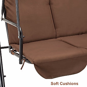 MCombo 3-Person Outdoor Patio Swing Chair, Convertible Canopy Hanging Swing Glider Lounge Chair, Removable Cushions, 4003 (Brown)