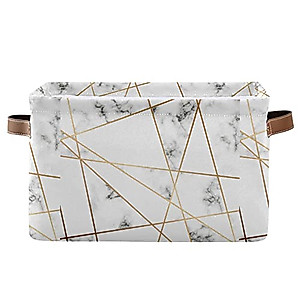 ALAZA Marble Texture Liner Foldable Storage Box Storage Basket Organizer Bins with Handles for Shelf Closet Living Room Bedroom Home Office 2 Pack