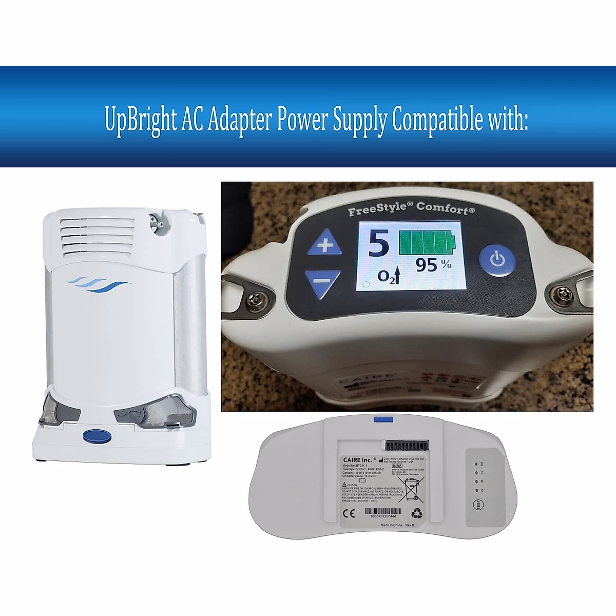 UpBright 15V AC/DC Adapter Compatible with Caire Freestyle Comfort Oxygen O2 Concentrator REF AS200 1 101 201 Free Style BT034-1 14.4V Li-Ion Battery PW036-1S PW036-1 MEA-120A15B Delta Power Charger