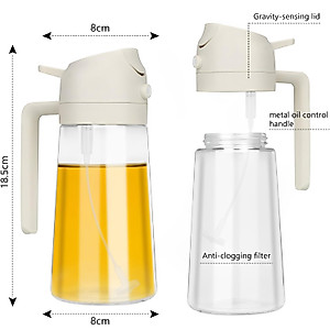 XIDIAK Oil Dispenser for Kitchen, 2 in 1 Oil Dispenser and Oil Sprayer, 16.5oz/470ML Oil Dispenser Bottle Spray and Pour with Brush for Air Fryer, Kitchen, Salad, Frying, BBQ