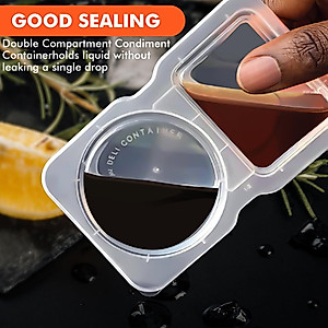 Double Compartment Condiment Containers with Lids, 2024 New Disposable 2 Compartment Snack Containers, Portion Cups Reusable Plastic Snack Container for to-go Sauce, Sampling, Travel Snack (32 PCS)