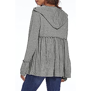 DEESHA Full Zip Up Hoodie for Women Pleated Tiered Ruffle Hooded Sweatshirts Jacket Coat Long Sleeve Black(Grey, 3X-Large)