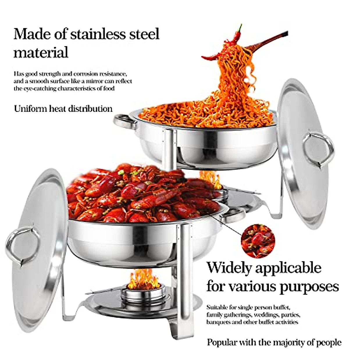 FXTNKYY Chafing Dish,Round Chafing Dish Buffet Set,Stainless Steel Chafers and Buffet Warmers Set,3.5QT Chafing Dishes with Lid & Holder,Food Warmers for Parties Buffet/Home Party (4 Pack)
