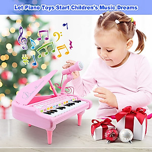 Litaonner Pink Piano Toys for 1+ Year Old Girls Gifts - 24 Keys Toddler Piano Keyboard Musical with Microphone, Kids Piano Toys for 2 Year Old Girls Birthday and Xmas Gift