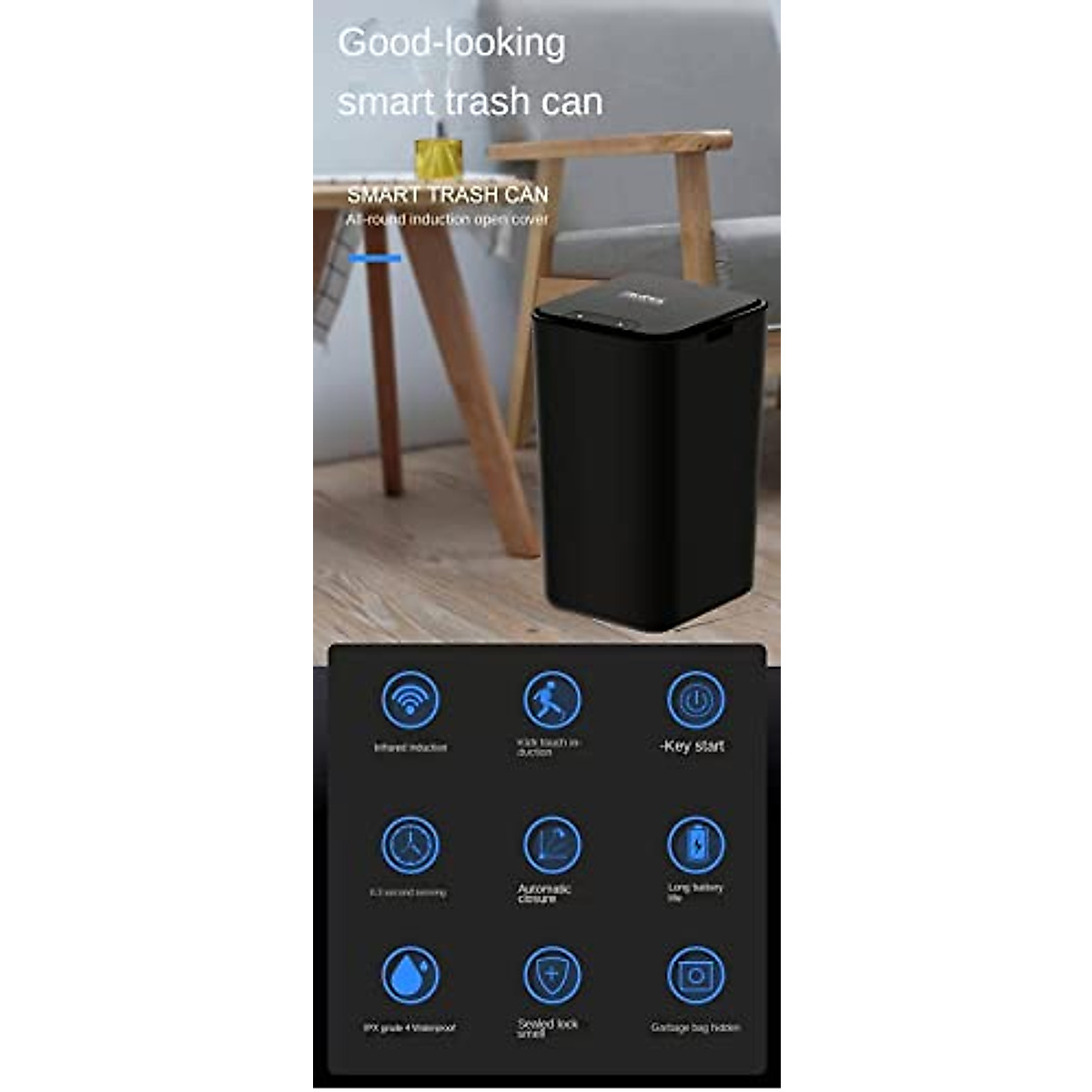 Intelligent Sensor Trash Can with Automatic Flip Cover Household Classification Kitchen Living Room Car Trash Can 12L