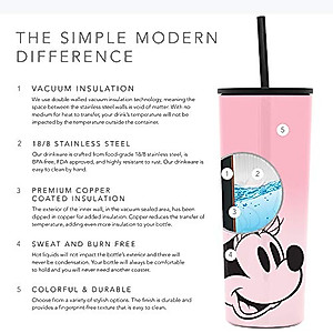 Simple Modern Disney Character Insulated Tumbler Cup with Flip Lid and Straw Lid | Reusable Stainless Steel Water Bottle Iced Coffee Travel Mug | Classic Collection | 16oz Minnie Mouse on Blush