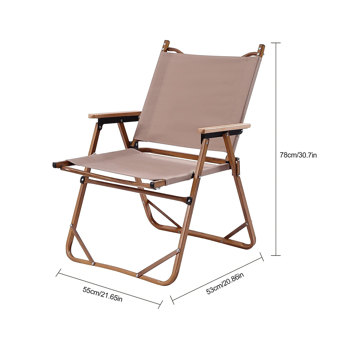 Goudergo Folding Camping Chair,Ultralight Aluminum Outdoor Beach Chair with Solid Wood Armrest,Portable Collapsible Fishing Chair for Outdoor & Indoor Hiking Lawn Picnic (Khaki)