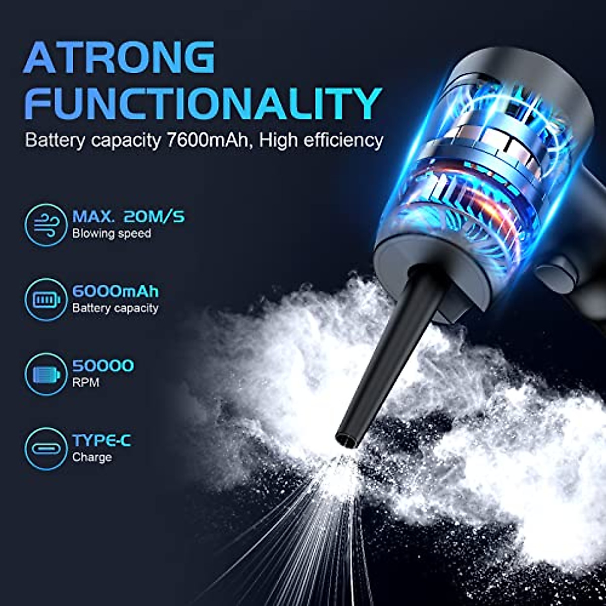 JIAN BOLAND Compressed air Duster - no Canned air Duster - Good Replacement for Compressed Air Can - Electric air Duster 4-Gears 51000 RPM - 6000mAh Reusable - LED Display