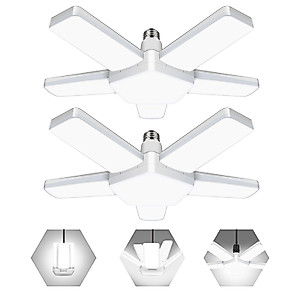 TUODAW LED Garage Lights 2 Pack, The New 100W Deformable LED Shop Lights with 5 Adjustable Panels, E26/E27 LED Ceiling Light, 10000LM 6500K Hight Bay Light for Basement Warehouse Workshop