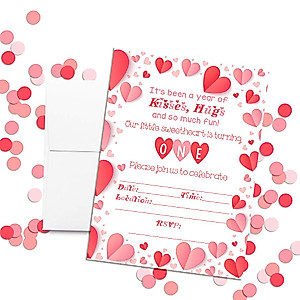 Our Little Sweetheart First Birthday Red and White Valentine Party Invitations, 20 5x7 Fill In Cards with Twenty White Envelopes by AmandaCreation