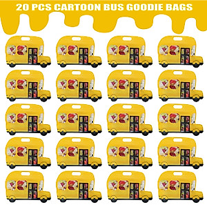 AOKELEON 20 Pcs Yellow School Bus Goodie Bags Plastic Gift Candy Bags with Handle Resealable Ziplock Treat Bags with Stand-up Bottom Back To School Party Favor Birthday Bags For Kids