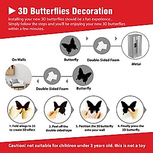 DecalMasters 24pcs Blue Glitter 3D Butterfly Wall Decals - 3 Sizes Butterflies Decor for Wall Removable Mural Stickers Home, Party, Cake and Room Decoration, Bedroom Decor DIY Gift (Blue Glitter, 24)