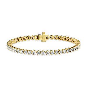 Beyond Brilliance Miracle Plated 1.00 Carat Martini Round Cut Natural Diamond Tennis Bracelet (J, I3) in Yellow Gold-plated Sterling Silver | Fine Jewelry for Women | Gift Box Included