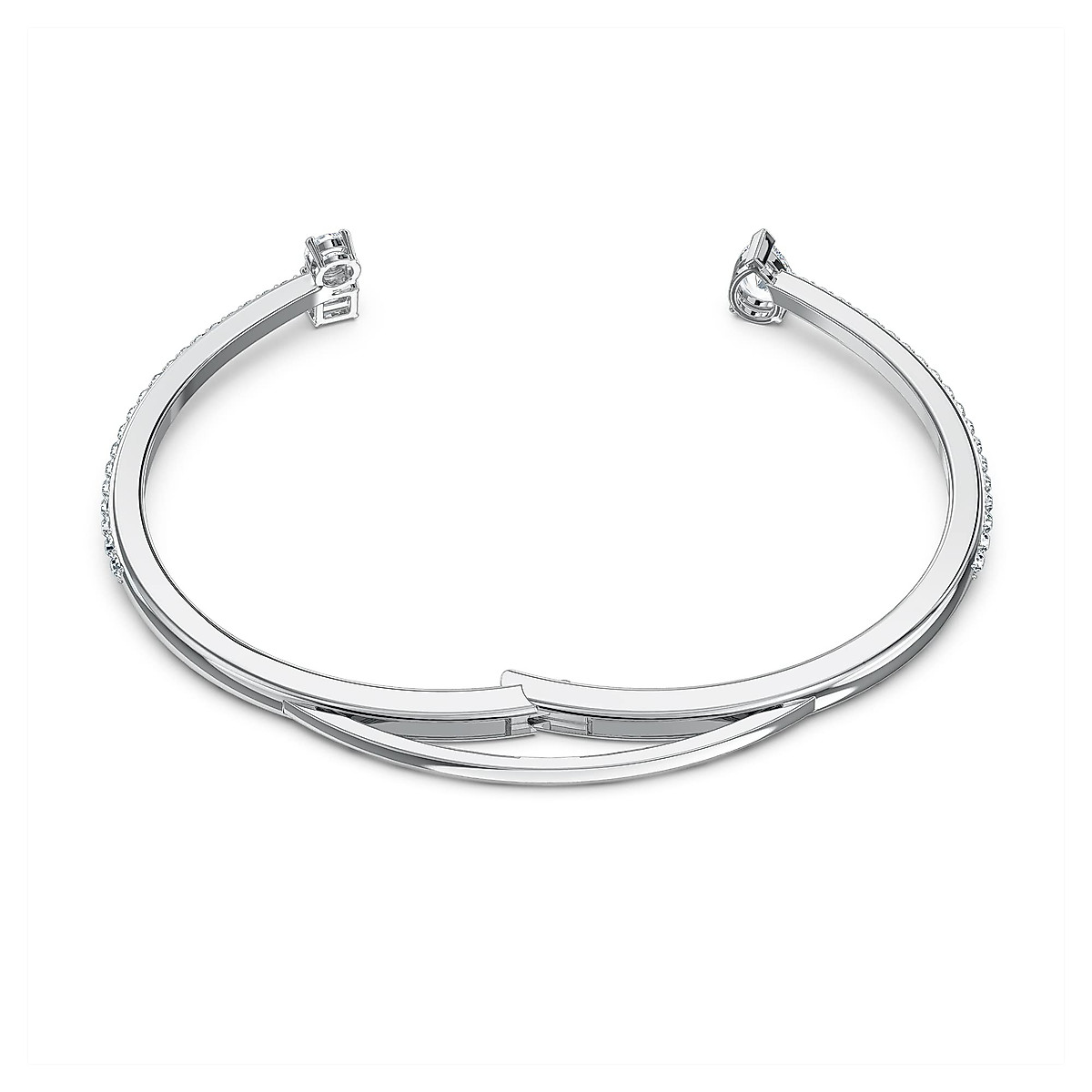SWAROVSKI Attract Bracelet with Clear Crystal Details on a Rhodium Finish Cuff Setting, Size M, from the Swarovski Attract Collection