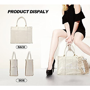 Tote Bags for Women - Canvas Tote Bags Shoulder Crossbody Bags Purse with Zipper School Fashion Handbag (White, 13in X 5.5in X 10in)