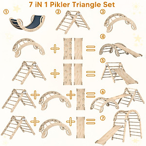 Climbing Toys for Toddlers, Multifunction Toddler Climbing Toys Indoor, Montessori Wooden Triangle Climbing Toys with Sliding Ramp, Multifunction Montessori Play Gym Climbing Toys for Toddlers