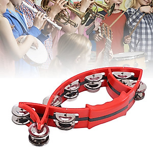 Eujgoov Plastic Hand Tambourine Bell, Fish Shaped Double Row Jingles Music Rhythm Toys(red)