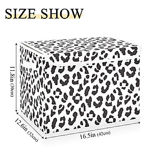 ALAZA Collapsible Large Storage Bin with Lid, Black White Leopard Foldable Storage Cube Box Organizer Basket with Handles, Clothes Blanket Box for Shelves, Closet, Nursery, Playroom