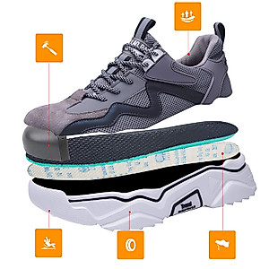 Ruivina Steel Toe Shoes for Women Safety Shoes Wide fit Indestructible Work Sneakers Men Lightweight Slip on Resistant Breathable Puncture Proof Composite Toe Shoe White 38