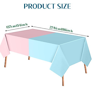 Peryiter 3 Pcs Disposable Gender Reveal Party Supplies Plastic Gender Reveal Tablecloths Waterproof Pink and Blue Tablecloth for Boy or Girl Baby Shower Birthday Party Decorations, 54 x 108 Inches