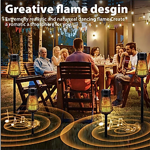 Outdoor Bluetooth Flame Speaker, LED Flickering Flame Effect Speaker with Torch Light, Portable Waterproof Wireless Speaker with Wall Mounted Hook&S Hook&Stake for Camping, Deck, Patio