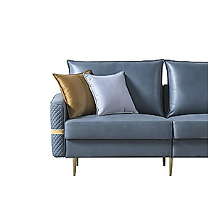 WAQINBR Modern Loveseat Sofa Couch for Bedroom, 2 Seater Small Sofa with 2 Pillows and High-Density Memory Foam, Comfy Faux Leather Couch for Small Spaces, Living Room, Office（Blue）