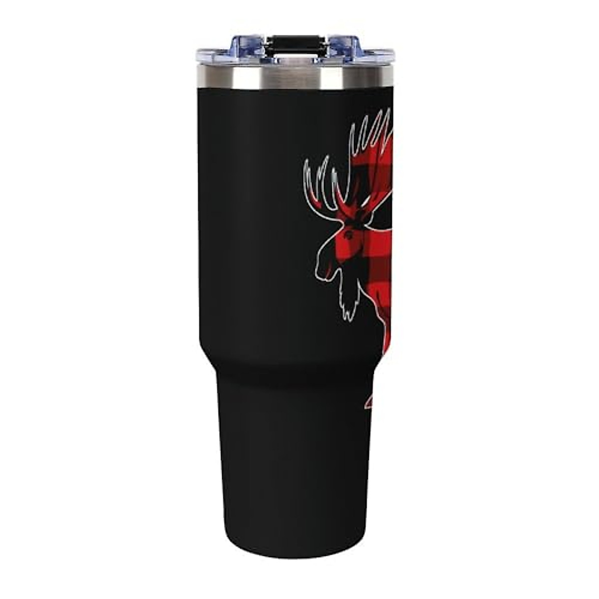 Plaid Moose Lumberjack Red Black 40 Oz Tumbler Insulated Stainless Steel Water Bottle Travel Mug Car Cup with Handle And Straw