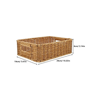 Luxshiny Woven Basket With Handle, Magazine Wicker Basket Seaweed Rectangular Basket Bins Rattan Basket Bin Books Case Farmhouse Standing Rack For Shelf Home